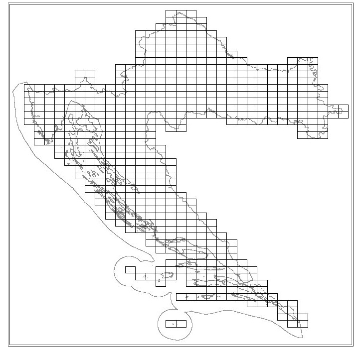 Državna geodetska uprava - Podjela na listove mjerila 1 : 25 000 (25k)